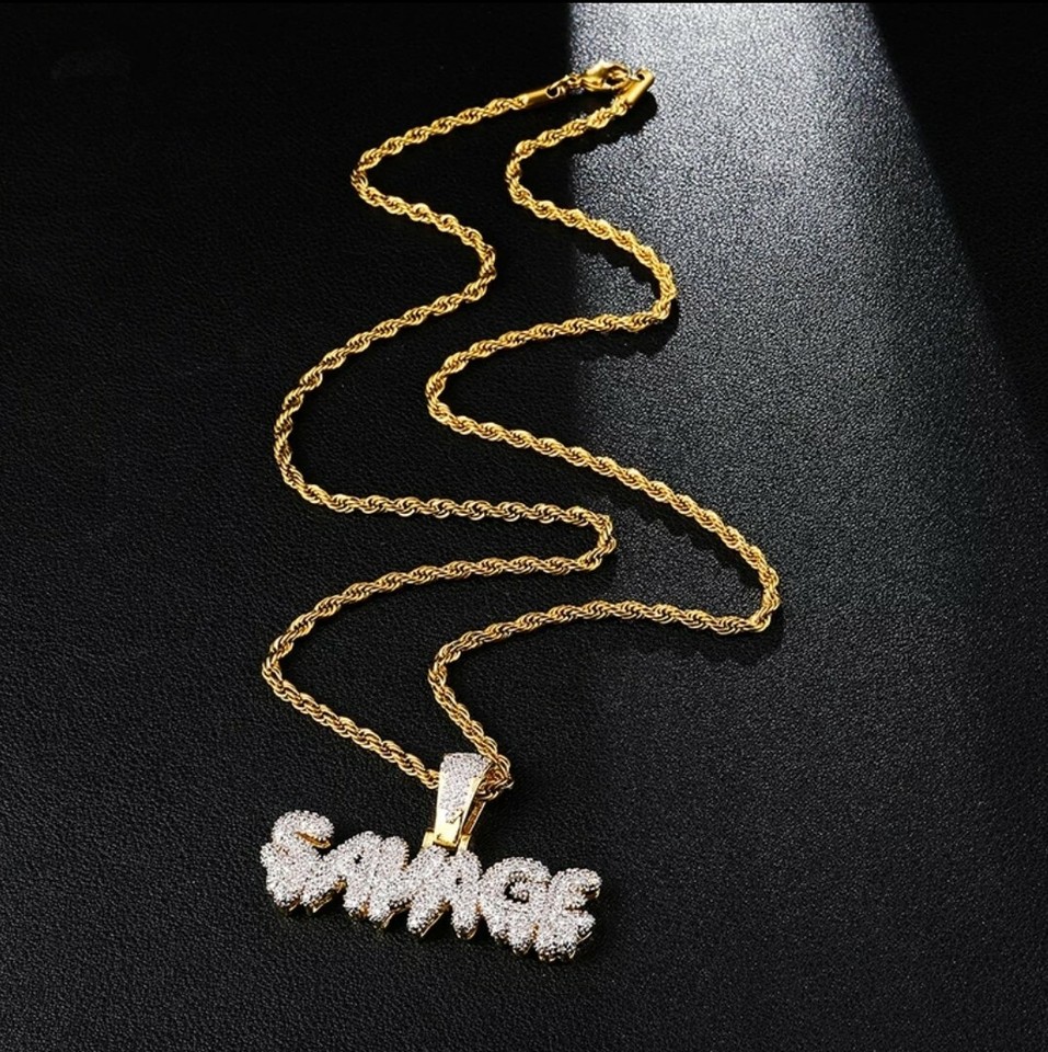 Gold Tone Iced Savage Pendant - 24" Rope Chain - Hip Hop Fashion ...