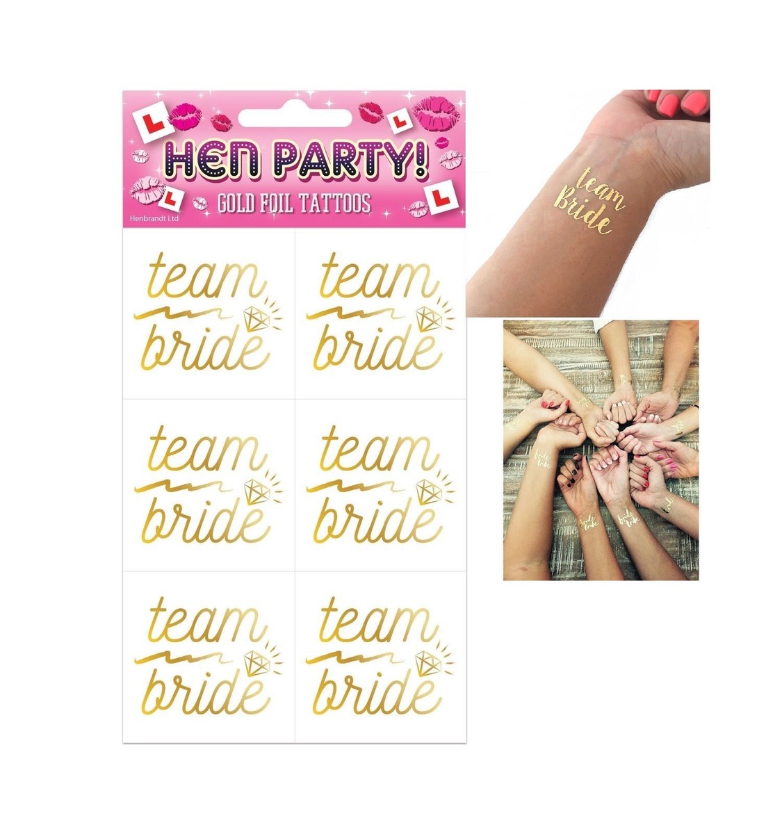 Gold Team Bride Tattoos Cheers Bachelorette Temporary Tattoos Women