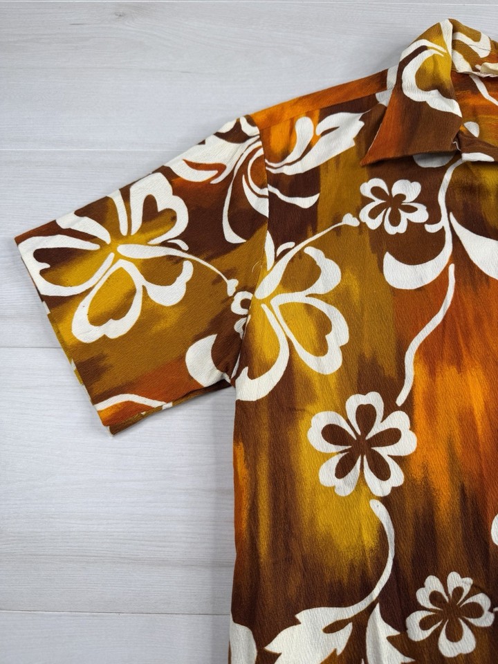 Vtg Royal Hawaiian Barkcloth Hawaiian Shirt Loop Collar Hibiscus 60s ...