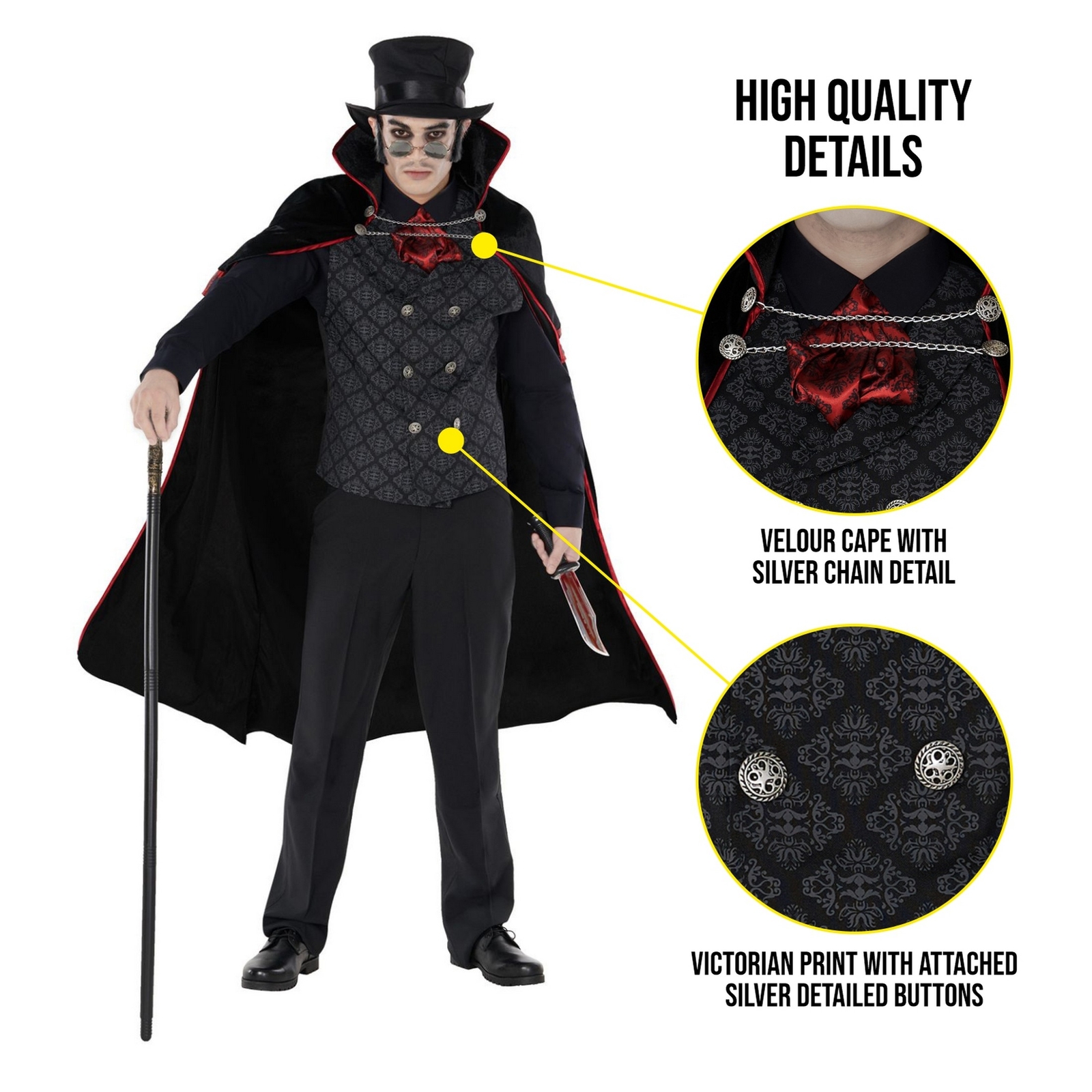 Mens Jack The Ripper Costume Adult Scary Serial Killer Halloween Fancy ...