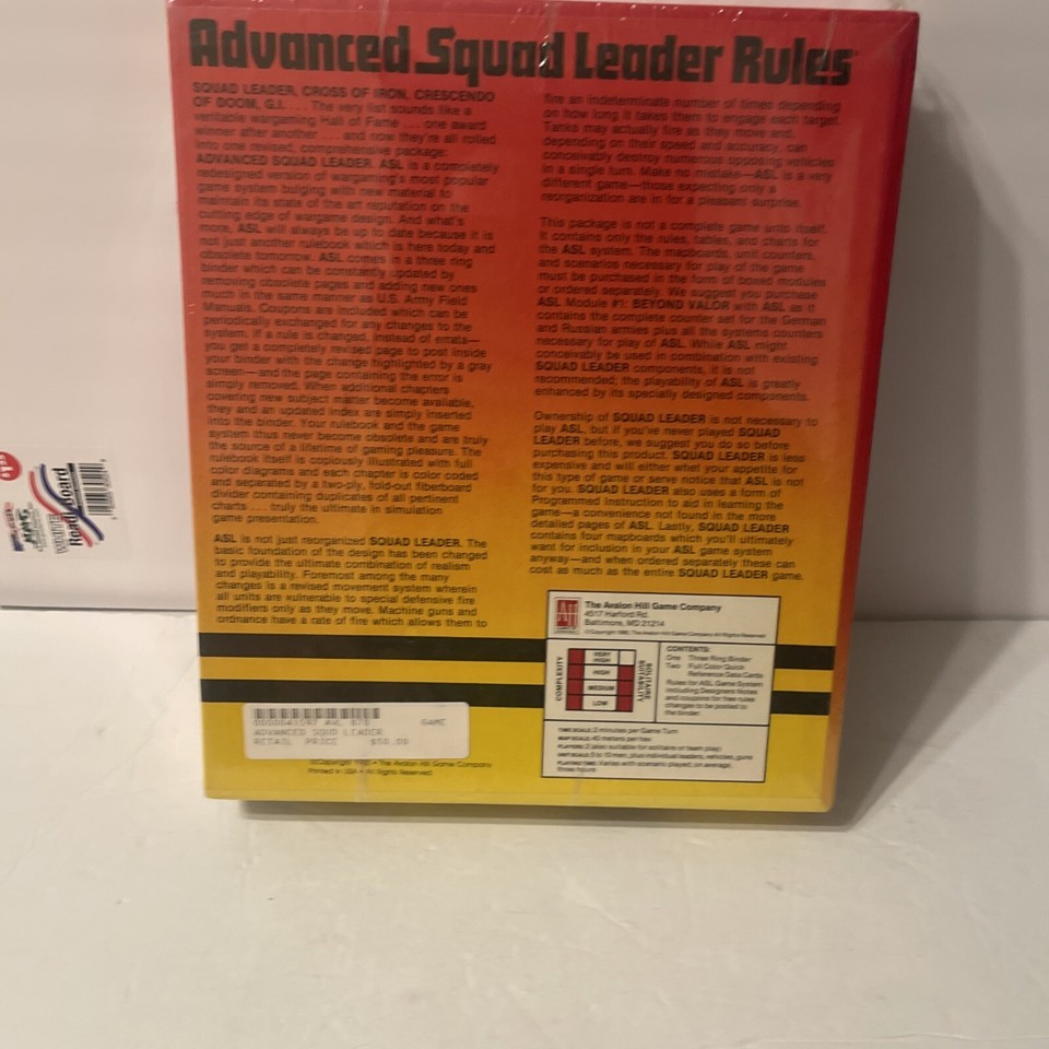 Advanced Squad Leader Rules Binder w/ Slipcase ASL Avalon Hill Vintage ...