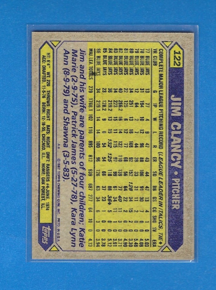 1987 TOPPS JIM CLANCY AUTOGRAPH CARD SIGNED - BLUE JAYS | eBay