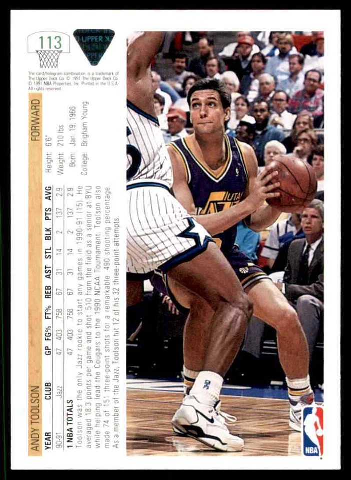 1991-92 Upper Deck ANdy Toolson #113 | eBay