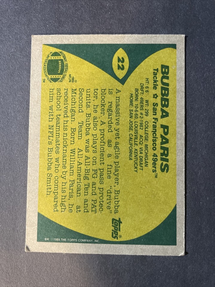 1989 Topps Rookie RC #22 Bubba Paris San Francisco 49ers Football Card | eBay
