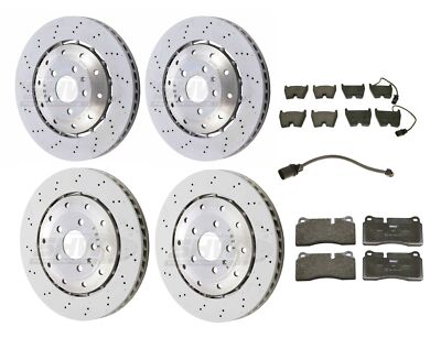 OEM Front & Rear Vented Drilled Brake Rotors & Pads With Sensors Kit ...