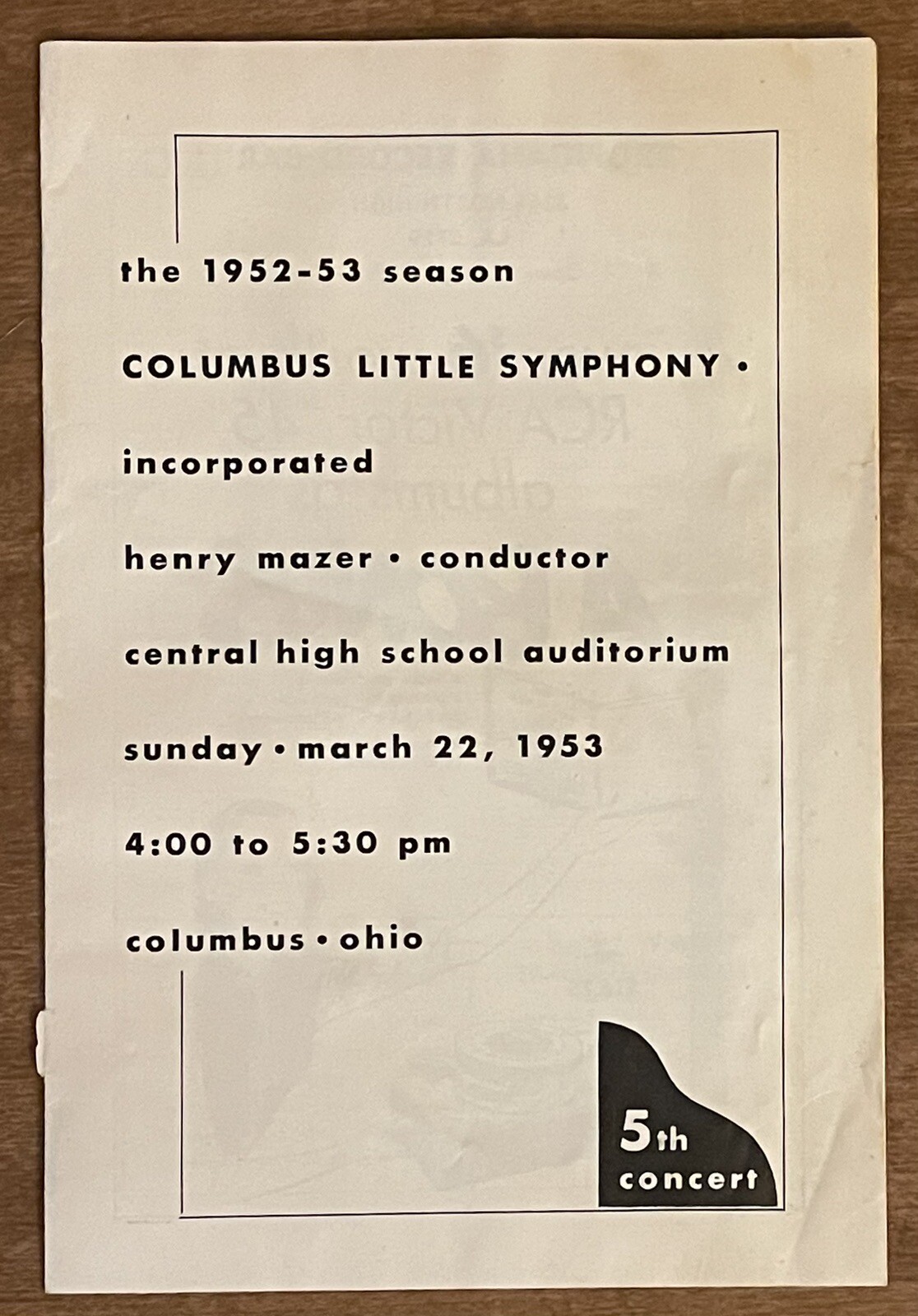 1953 Columbus Little Symphony Program, Henry Mazer - Conductor, Local ...