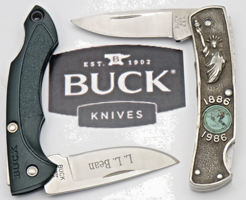 Vintage BUCK KNIVES - USA Made Small Lockback Pocket Knives - Statue of ...