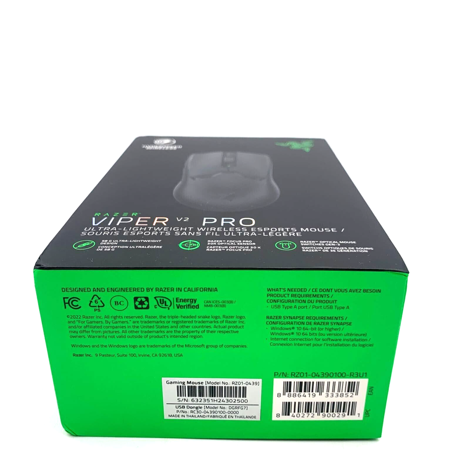 Razer Viper V2 Pro HyperSpeed Wireless Gaming Mouse Gen-3-30K Optical ...