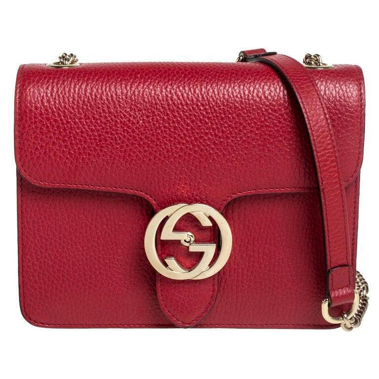 Gucci Interlocking G Shoulder Bag Small Red Leather for sale online | eBay