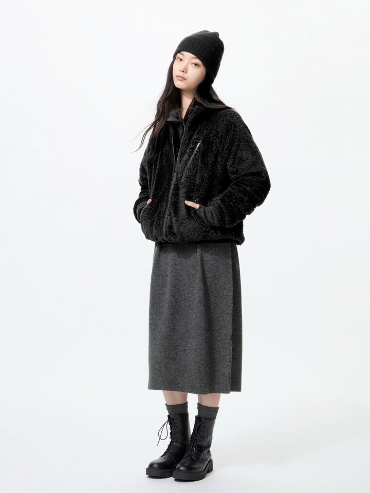 UNIQLO X NEEDLES Fleece Jacket Black Size XL Extra Large Relaxed fit ...