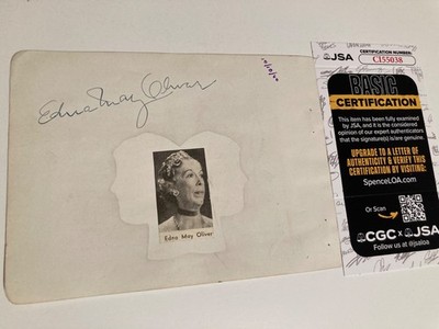 EDNA MAY OLIVER signed approx 4.25x6 paper "PRIDE AND PREJUDICE" JSA # ...