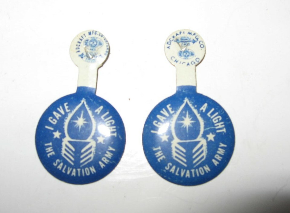 Two Vintage Salvation Army Fold Tab Lapel Pins I GAVE A LIGHT | eBay