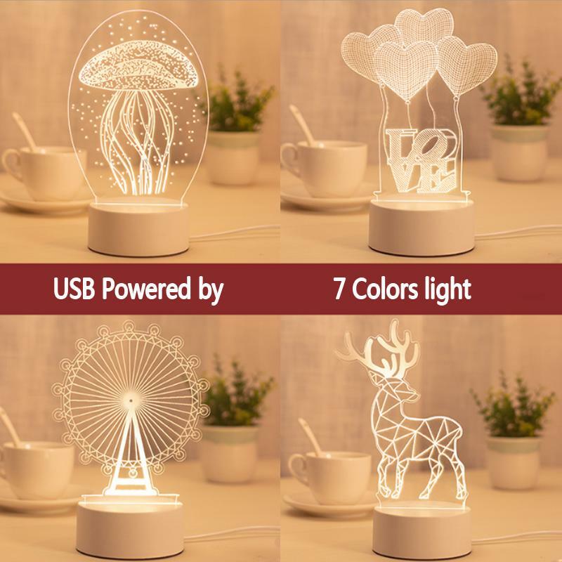 3D Illusion Lamp 7 Colors LED Night light USB Touch Small Table Lamp ...