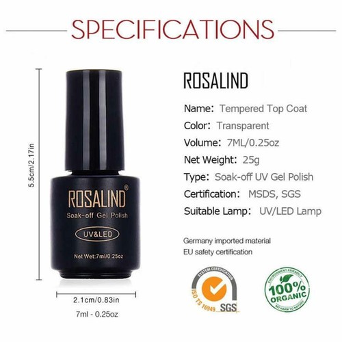 Nail TEMPERED TOP COAT Gel UV & LED Soak Off Hard Nails Protection Long ...