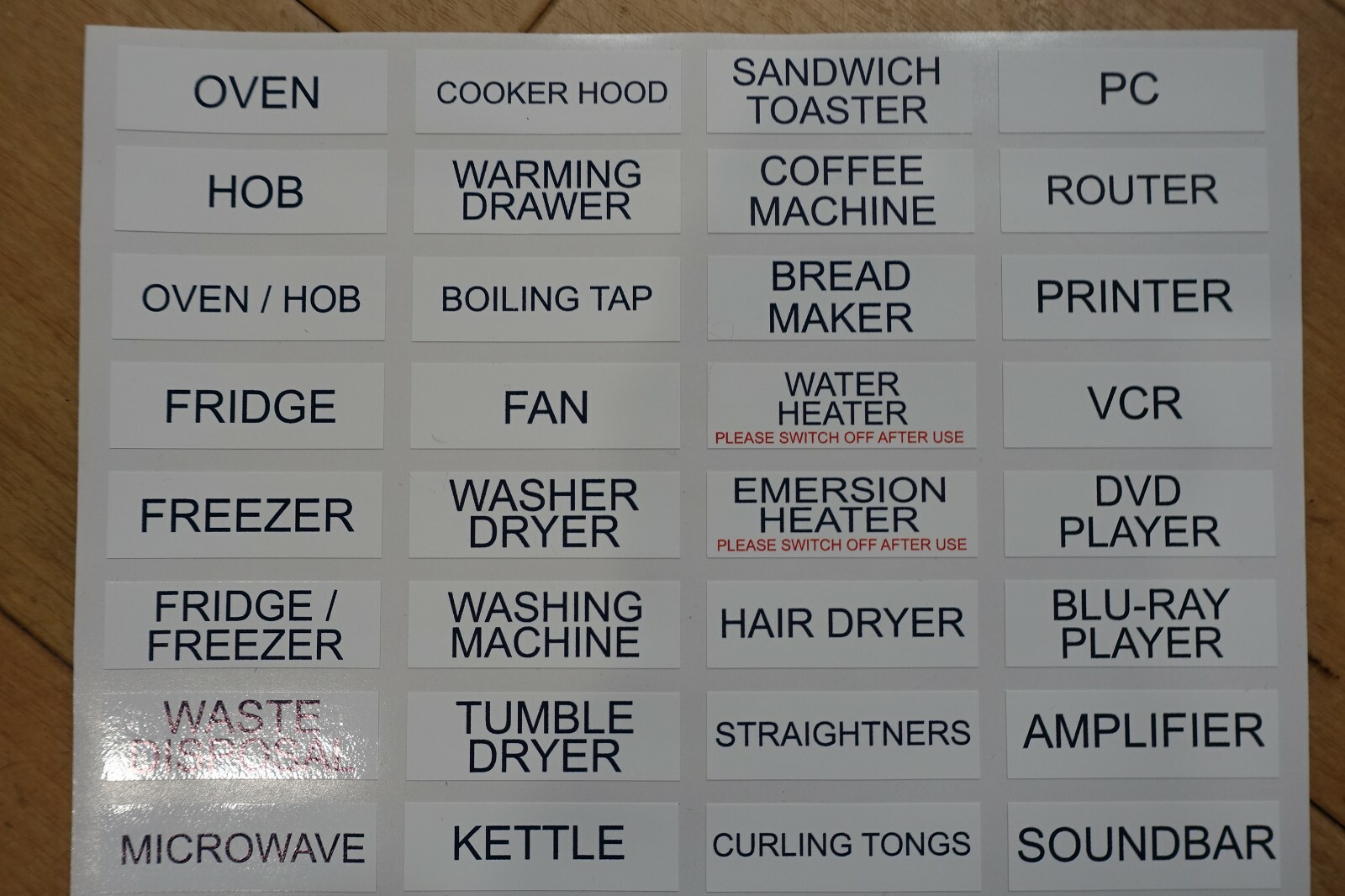 Set of 52 Electrical Plug + Switch Vinyl Labels Stickers , Kitchen ...