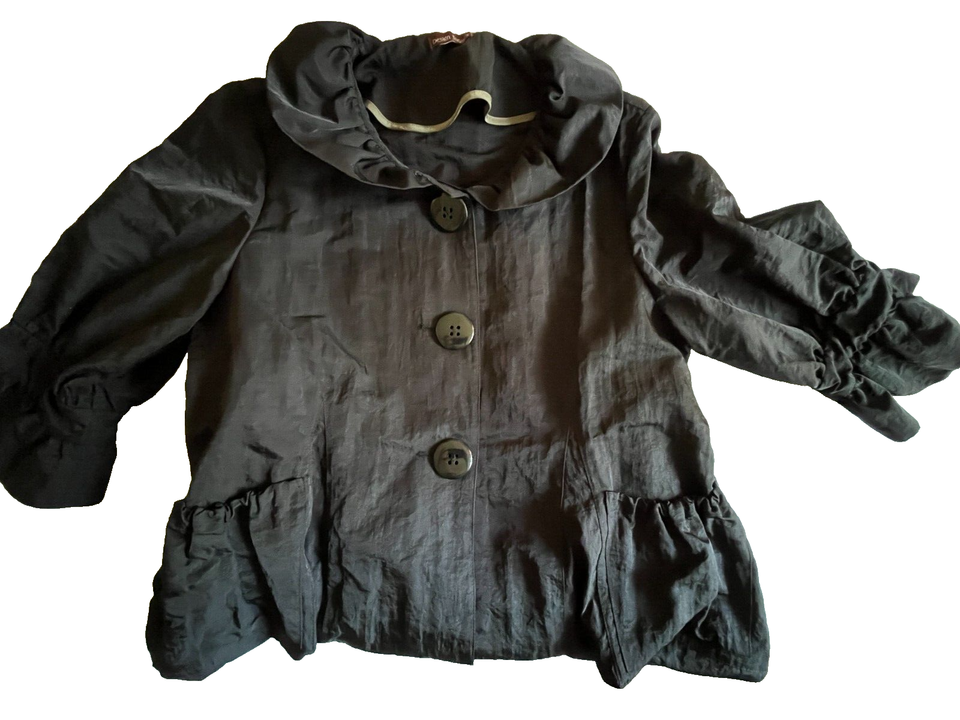 Design Today's Black Nylon Taffeta Ruffled Collar Jacket Coat XL 1X | eBay