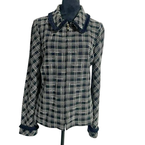 St. John Size 8 Jacket Blazer Plaid Checkered Window Pane Santana Knit ...