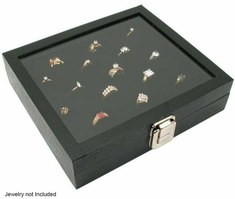 Ring Box Ring Jewelry Organizer Box 36 Rings Display Storage Case Glass ...
