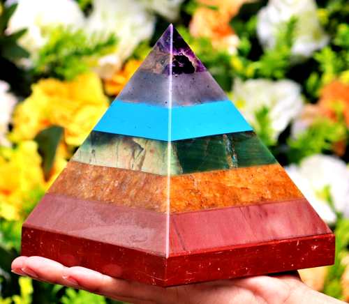 140MM Seven Chakra Gemstone Pyramid Natural Healing Egyptian Spiritual ...