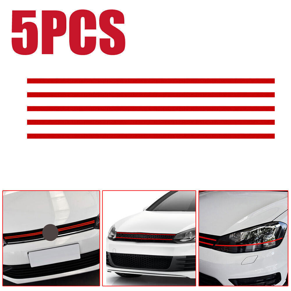 5x Universal Red Car Front Hood Grille Engine Strip Sticker Exterior ...