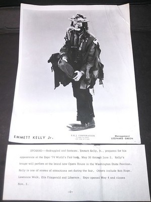 EMMETT KELLY JR press photo SAD HOBO CLOWN WEARY WILLIE film circus ...