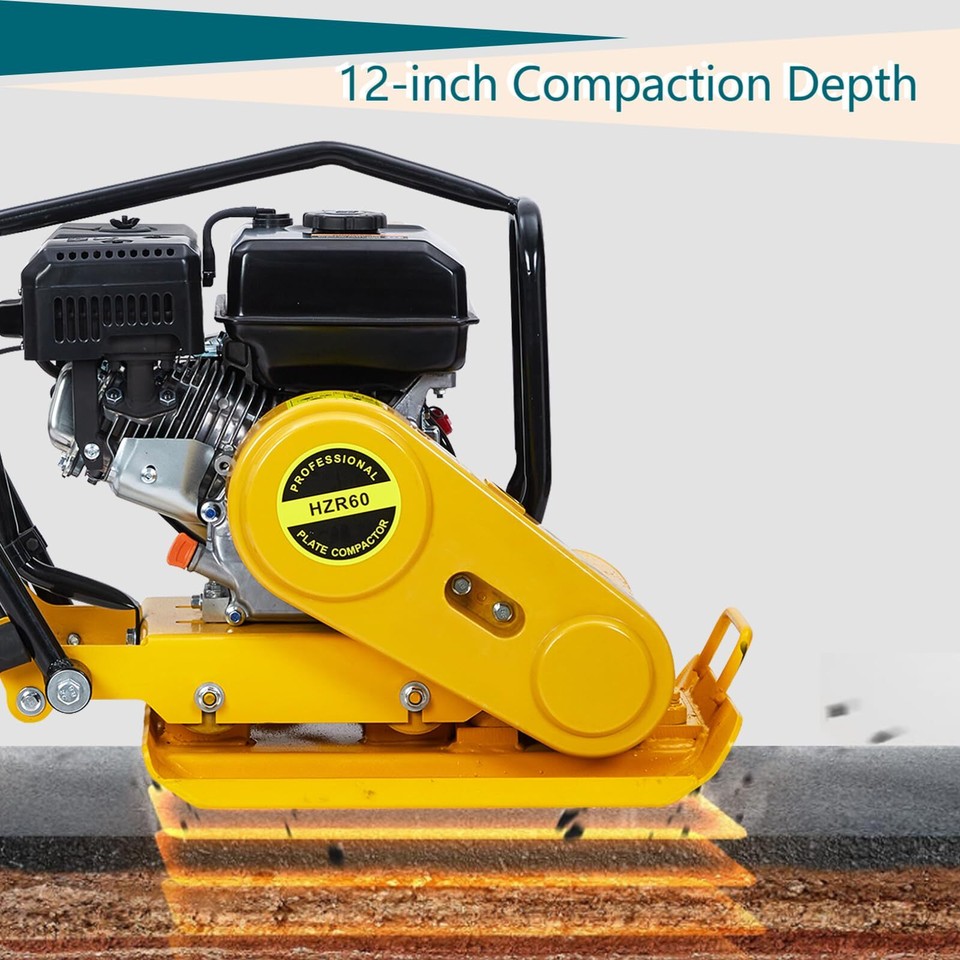 7HP Plate Compactor Rammer 212CC Gas Engine 4200lbs Compaction Force ...