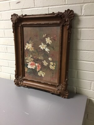 LARGE VINTAGE DARK BROWN HARD PLASTIC FRAME W/COPYRIGHT 22 1/4 X 18 3/8 ...