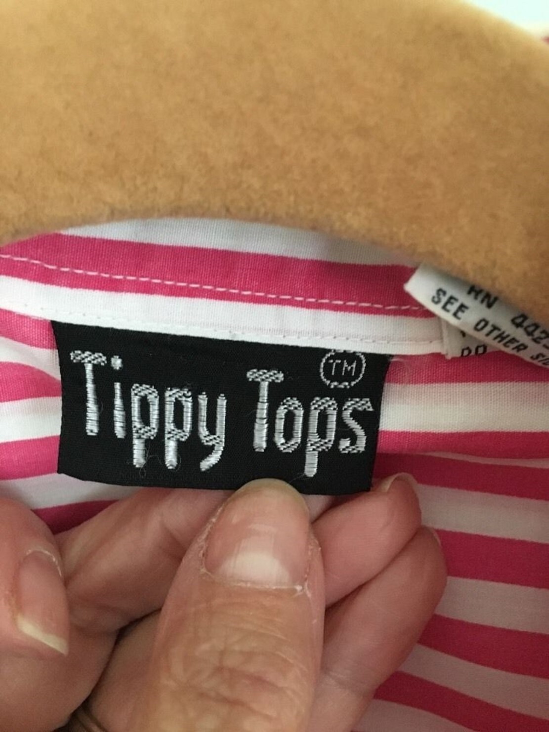 Tippy Tops Women's Button Down Tunic Shirt Cover Up PINK Stripe 80's ...