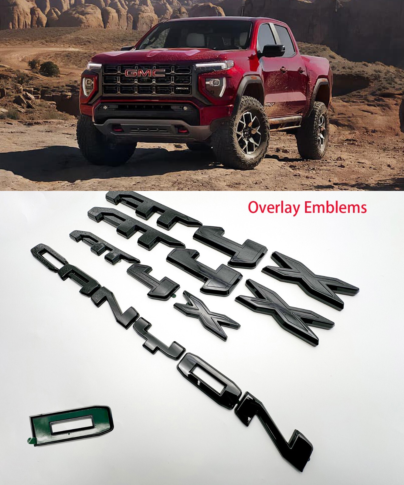 OVERLAY 4PCS Gloss Black Door Rear AT4 X Canyon Emblem Fit 2023+ GMC ...
