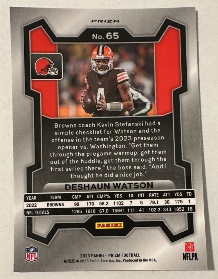 2023 Panini Prizm Deshaun Watson Silver Prizm #65 - Cleveland Browns | eBay