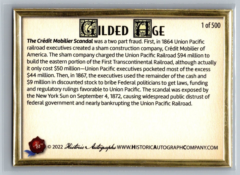 Credit Mobilier Scandal 2022 Historic Autographs Gilded Age RADIANT 45 ...