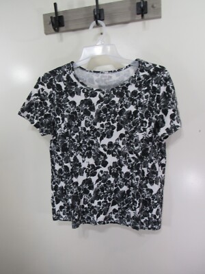 White Stag Top Size XL 16 18 Black White Floral Short Sleeve | eBay