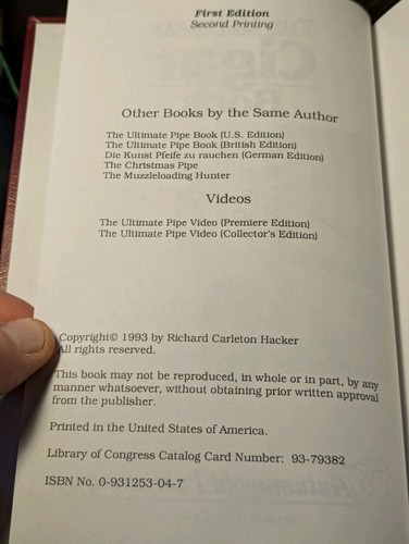 The Ultimate Cigar Book SIGNED 1ST EDITION by Hacker, Richard Carleton ...
