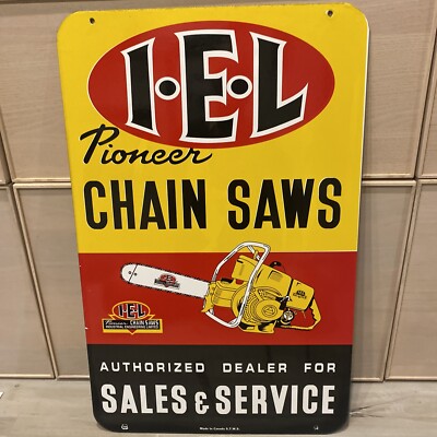 IEL Pioneer Chainsaw I.E.L. Sales Service Porcelain 25x16” Duel Sided Sign | eBay