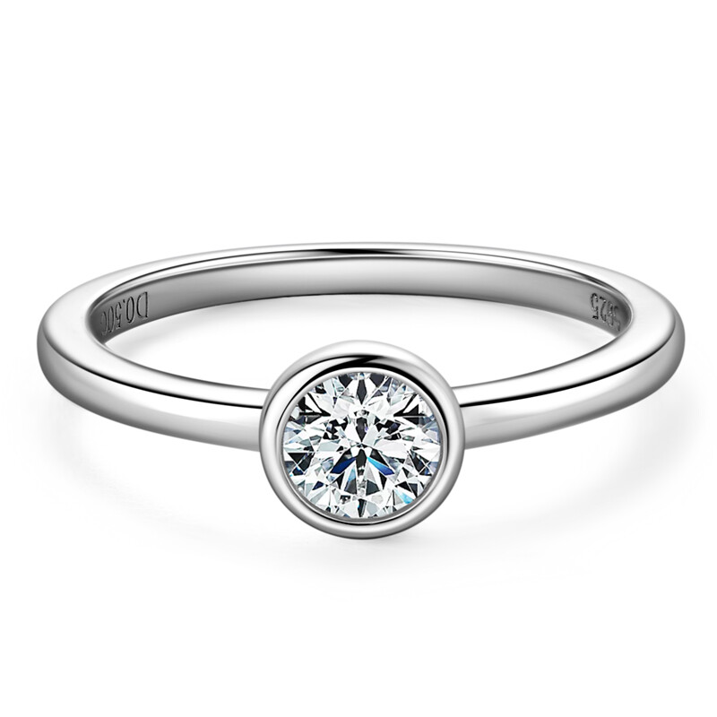 Bezel Setting 0.5ct Round Moissanite Ring Women Sterling Silver ...