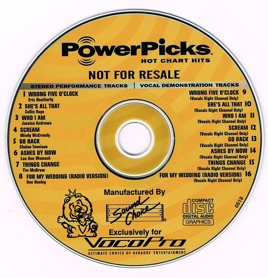 SOUND CHOICE KARAOKE PROMO DISC #0519 - POWERPICKS CD+G - OUT OF PRINT ...