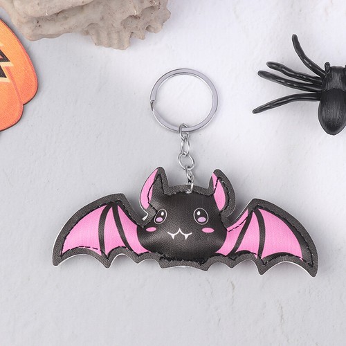 Halloween Cute Pink Bat Leather Keychain Lovely Bat Keyring Keys Holder ...