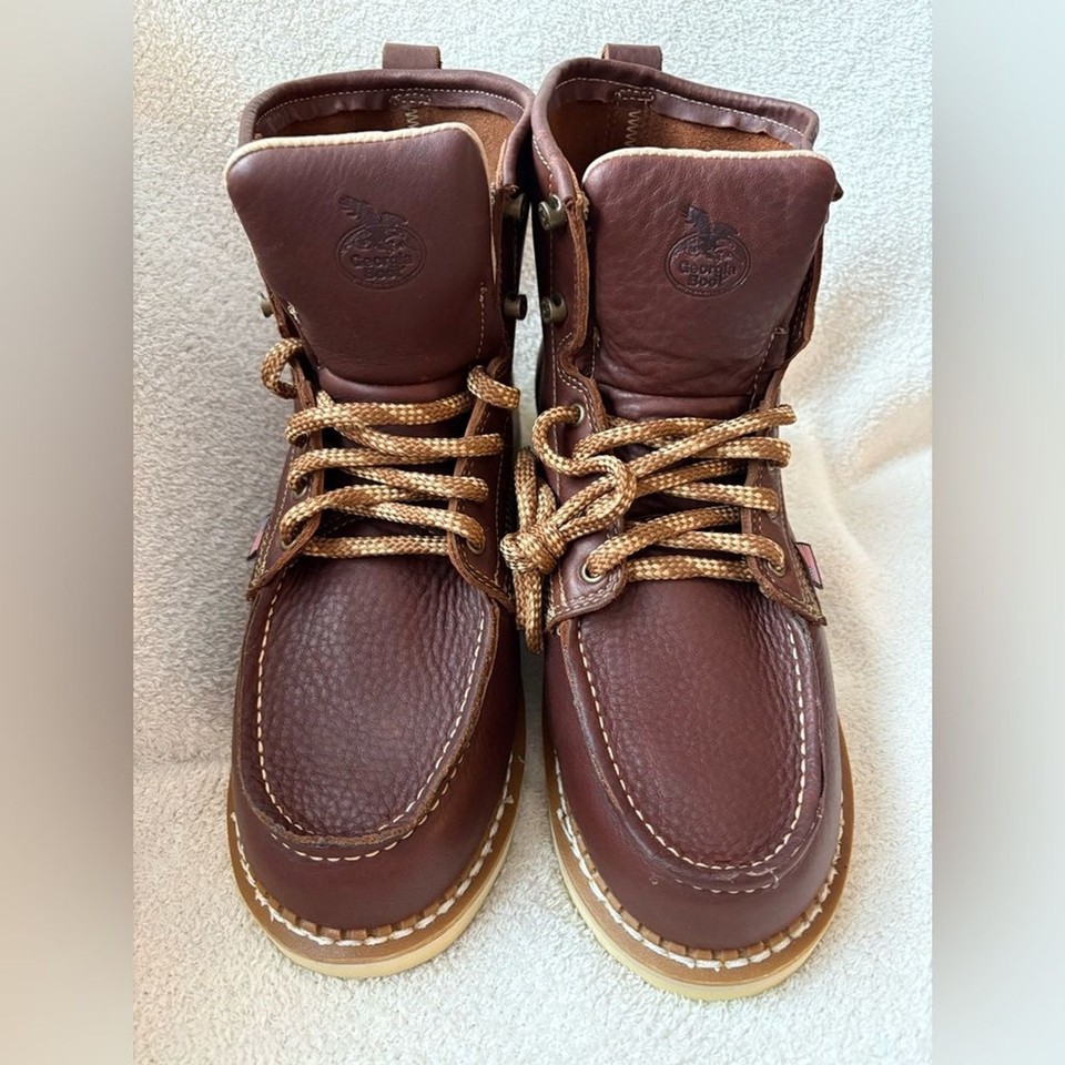 NWT Georgia Boots Men’s Wedge Moc Toe Leather Work Boot Brown Leather ...