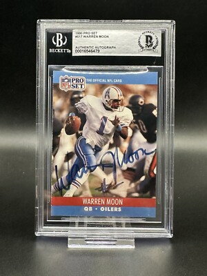 1990 Pro Set Warren Moon Houston Oilers ON CARD AUTO BECKETT ...