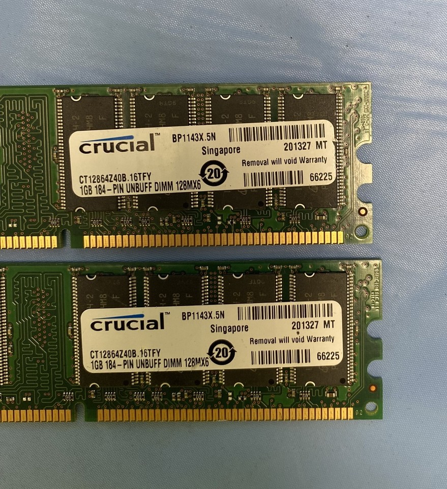 2GB Kit (2 x 1GB) Micron MT16VDDT12864AY-40BF2 PC3200U DDR1 Computer ...