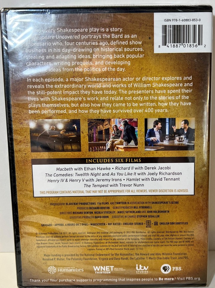 Shakespeare Uncovered (DVD, 2013, 2-Disc Set) New Sealed PBS 6 Films ...