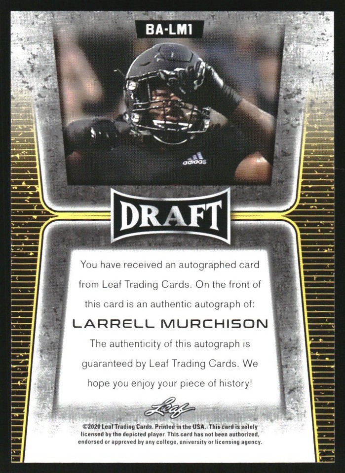 2020 Leaf Draft Autographs #BALM1 Larrell Murchison Auto | eBay