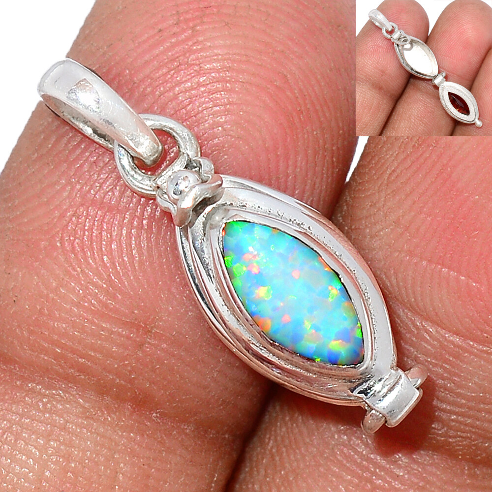 Poision - Lab Created Fire Opal 925 Sterling Silver Pendant Jewelry ...