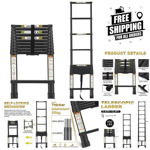 Portable 10.5FT Telescoping Ladder - Safe Multi-Surface Use with Non ...