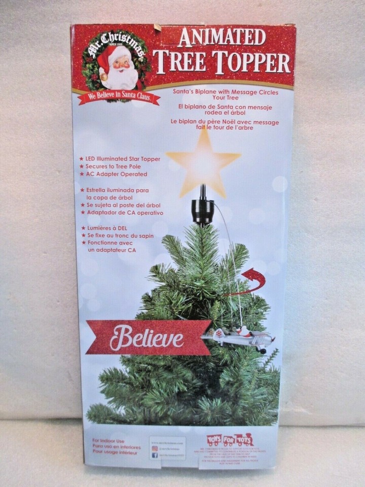 NEW Mr Christmas Santa's Biplane Illuminated Animated Star Tree Topper ...