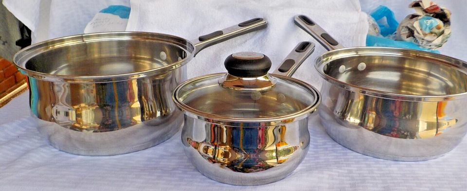 set of 3 ONEIDA Immaculate 18/10 stainless steel cook pots and 1 lid | eBay