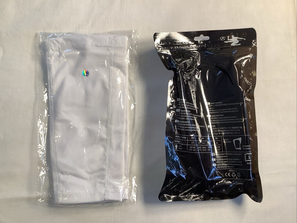 Shin Guards with Sleeve White Sports Size Large for Adult Or Youths New ...