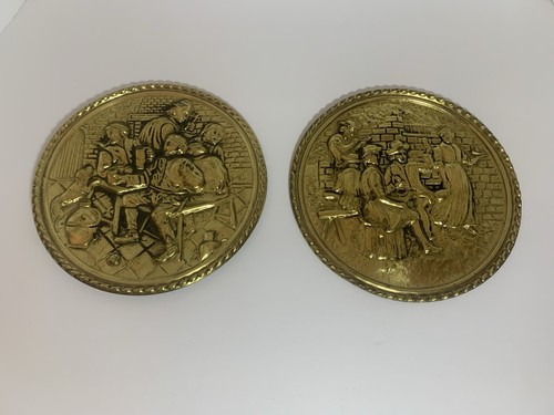 Vintage Peerage Brass Embossed Wall Hanging PUB SCENES 2 Plates Made In ...