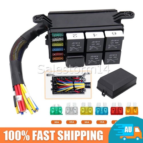 6-Way 12V Auto Waterproof Fuse Relay Holder Box Block 40A Relays with ...