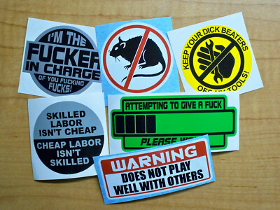 6pk Funny Hard Hat Stickers | No Rats Feelings Warning Foreman Laborer ...